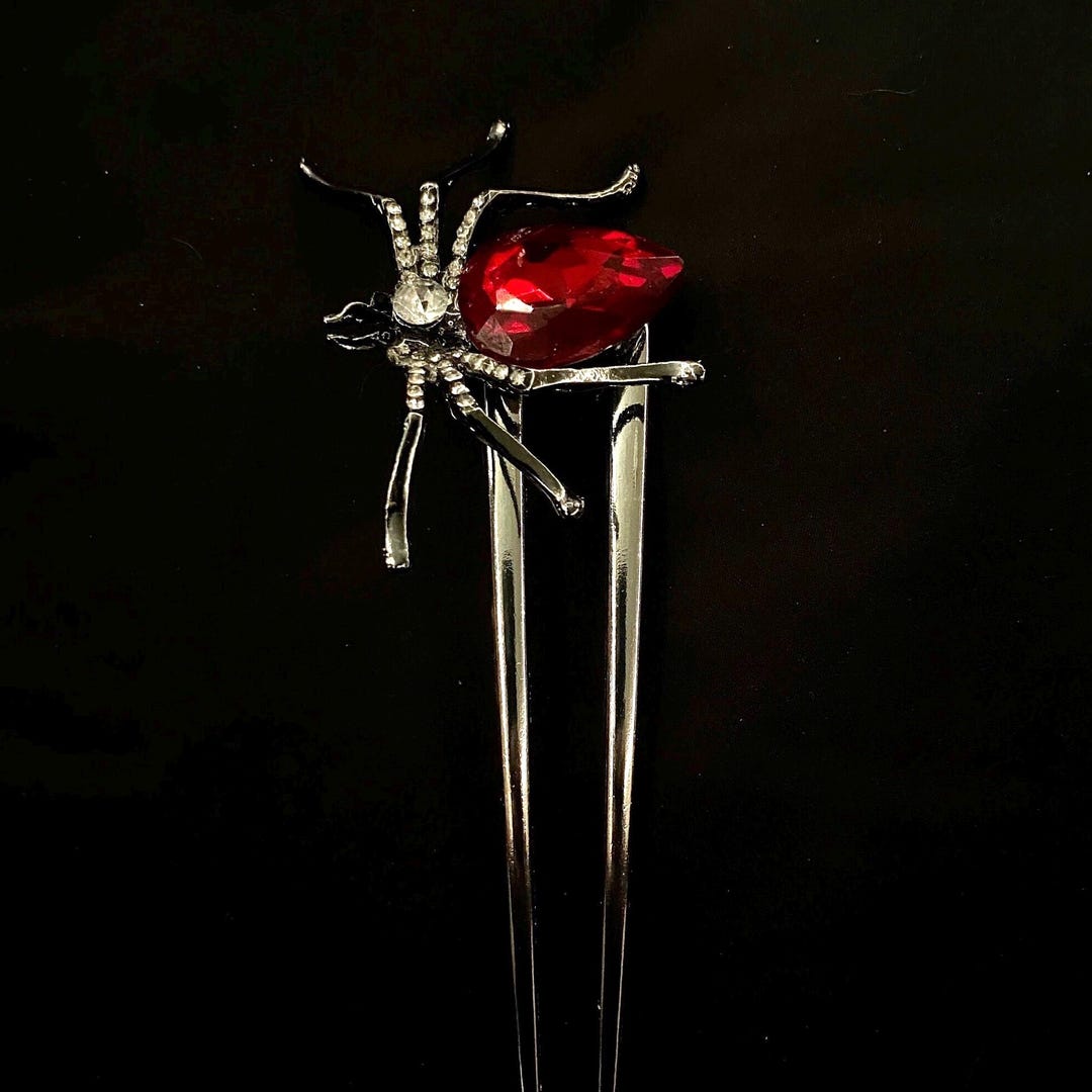 Black Spider, Spider Hair Fork, Silver Hair Fork, Spider Jewelry, Dark ...
