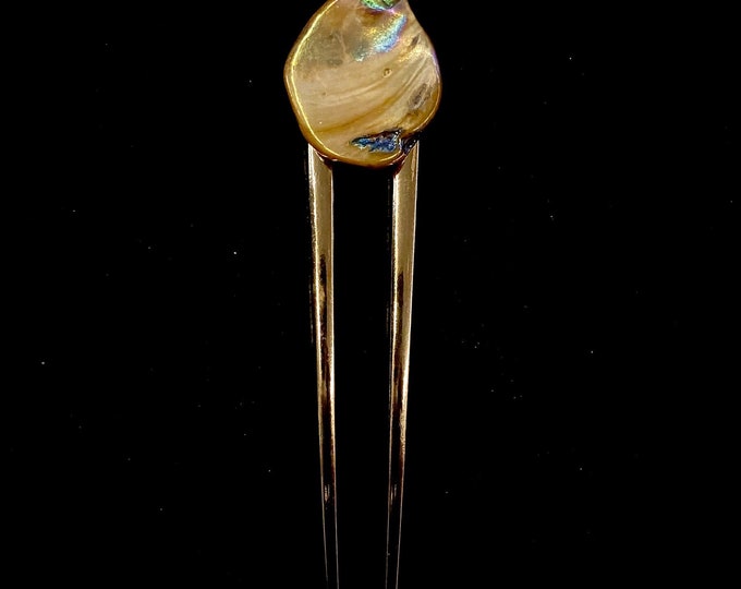Mother of Pearl Fork, Orange Shell, Abalone Hair Fork, Shell Hair Fork, Iridescent Shell ...