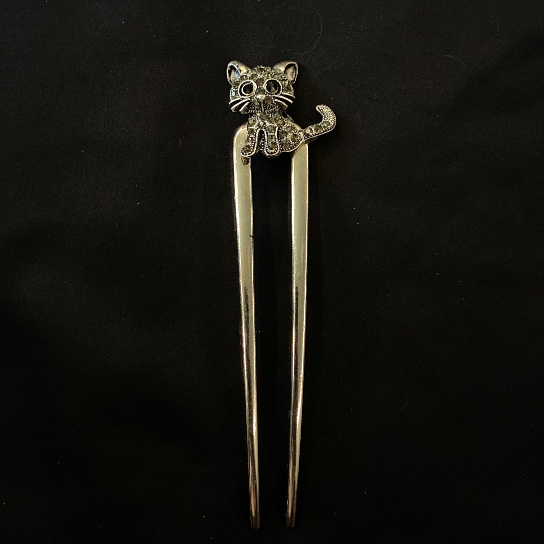 Cat Hair Fork, Black Cat, Metal Hair Fork, U Shaped, Hair Pin Bun ...