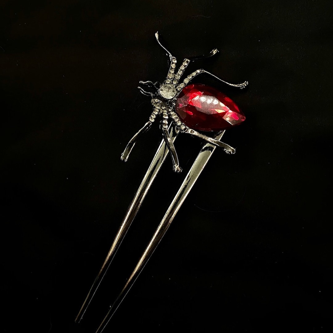 Black Spider, Spider Hair Fork, Silver Hair Fork, Spider Jewelry, Dark ...