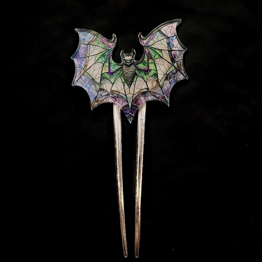 Bat Hair Fork, Large Acrylic Bat, Goth Hair Fork, Silver Hair Fork ...