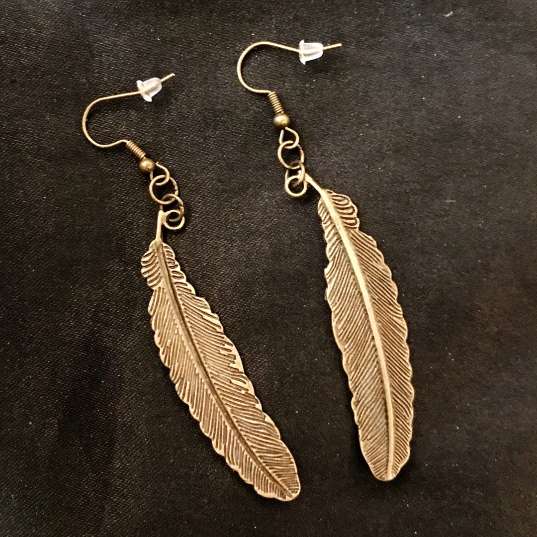 Bronze Earrings, Bronze Feathers, Bird Feather, Feather Earrings, Bird ...