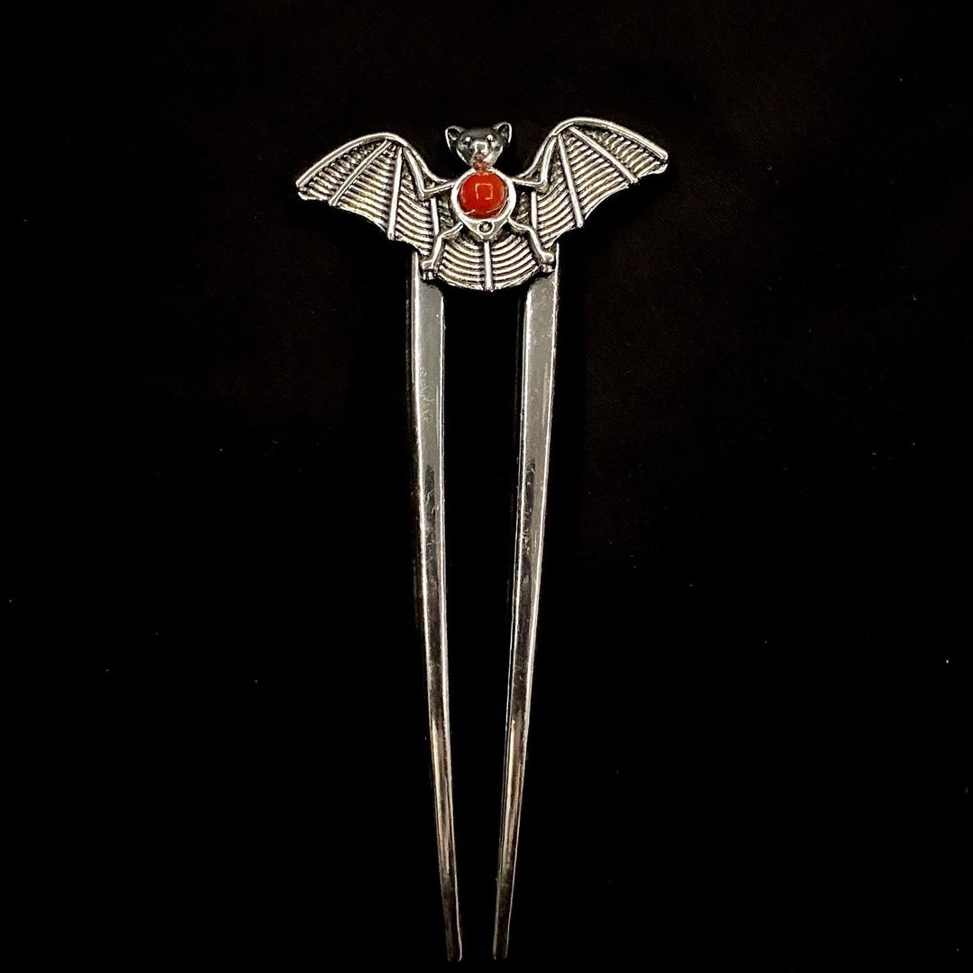 Silver Bat, Red Bat, Bat Hair Pin, Bat Hair Fork, Goth Hair Fork ...
