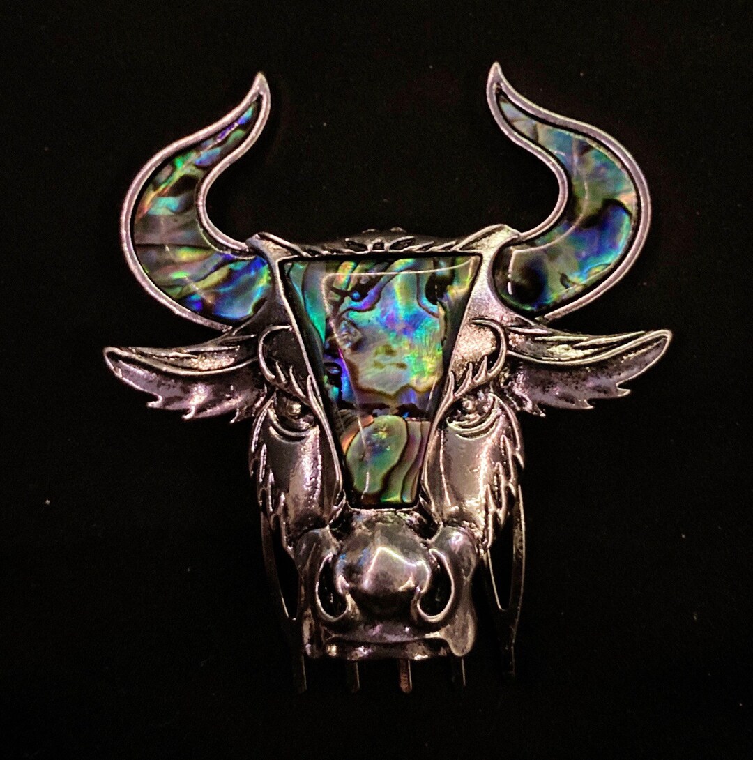 Bull Head Hair Comb, Bull Head, Mother of Pearl, Bull Hair Comb, Silver ...