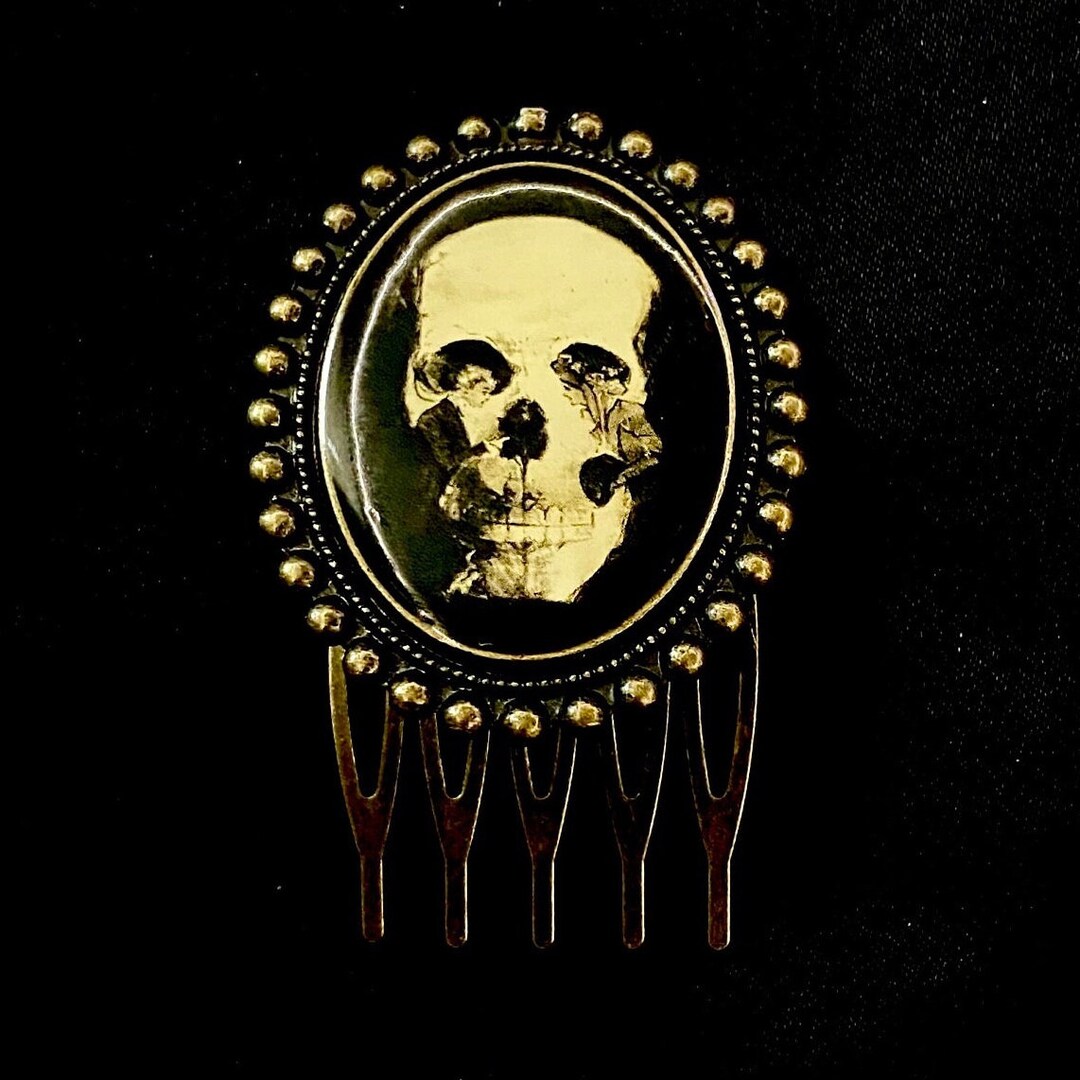 Skeleton Cameo, Hidden Picture, Bronze Cameo, Hair Comb, Halloween Hair ...