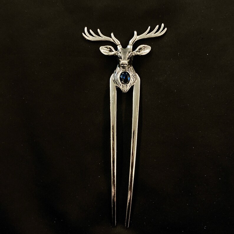 Silver Deer Head, Blue Gem, Deer Antlers, Deer Head Hair Fork, Antlers ...