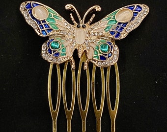 Hair Comb, Blue Butterfly, Jeweled Butterfly, Butterfly Hair Comb, Blue ...