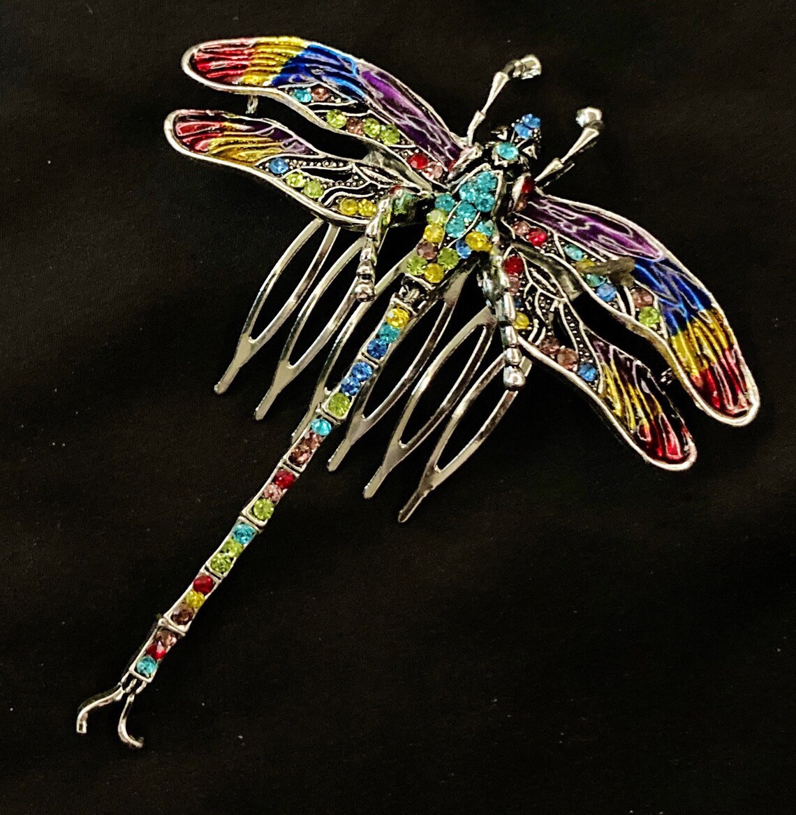 Dragonfly Hair Comb, Articulated Tail, Rainbow Dragonfly, Jeweled Hair ...