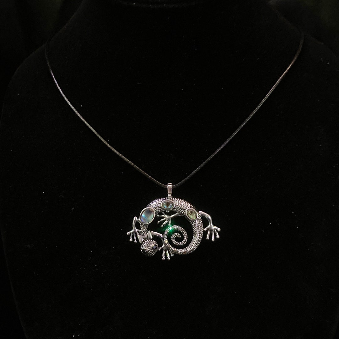 Gecko Necklace, Lizard Necklace, Abalone Necklace, Silver Gecko, Silver ...