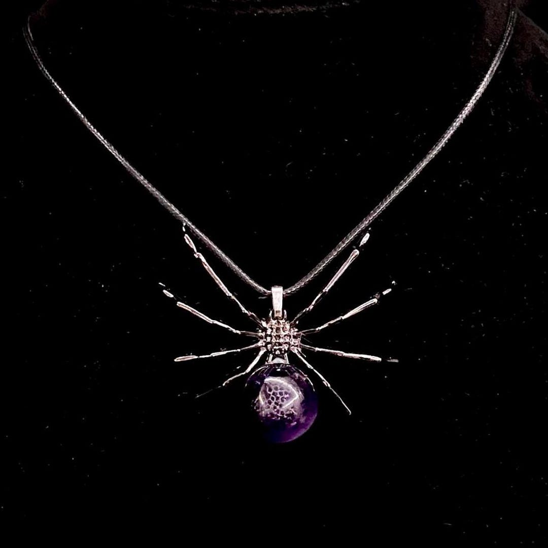 Silver Spider, Spider Necklace, Spider Pendant, Amethyst Necklace ...
