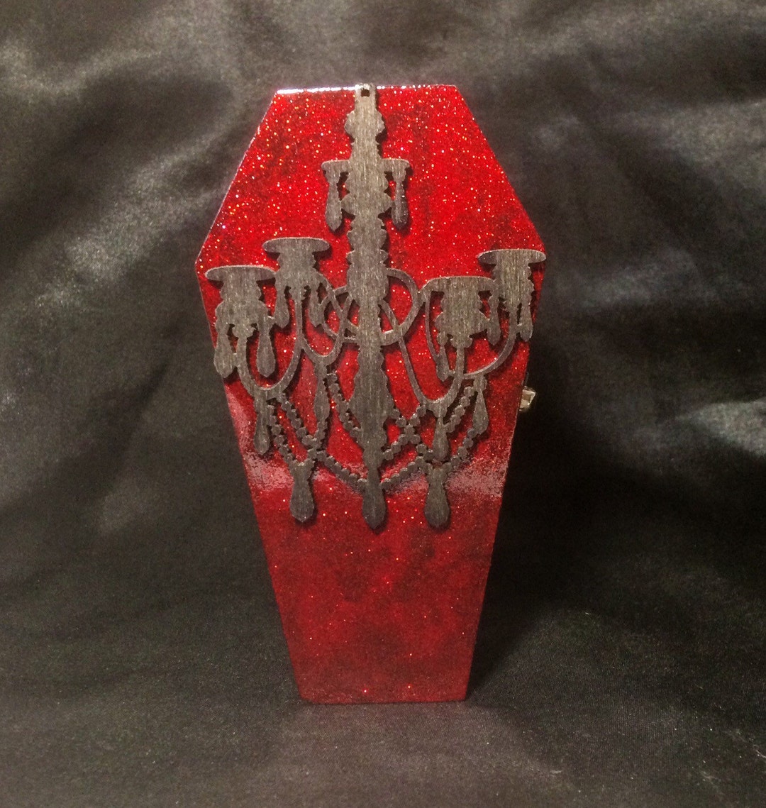 Shiny Sparkling Red Coffin Box With Matte Black Chandelier Orniment - Etsy