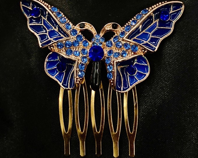 Hair Comb, Blue Butterfly, Jeweled Butterfly, Butterfly Hair Comb, Blue ...