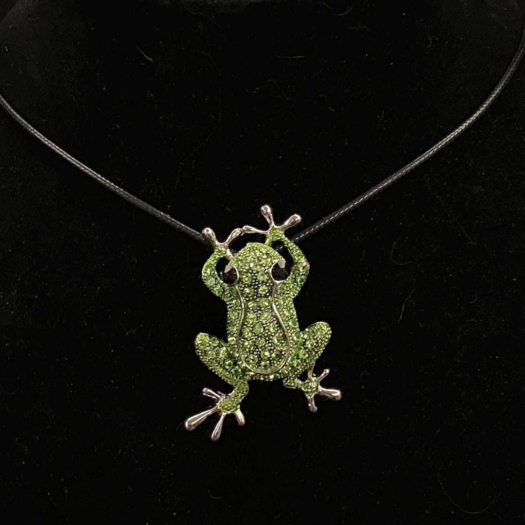 Green Necklace, Frog Necklace, Frog Lover, Jeweled Frog, Amphibian ...