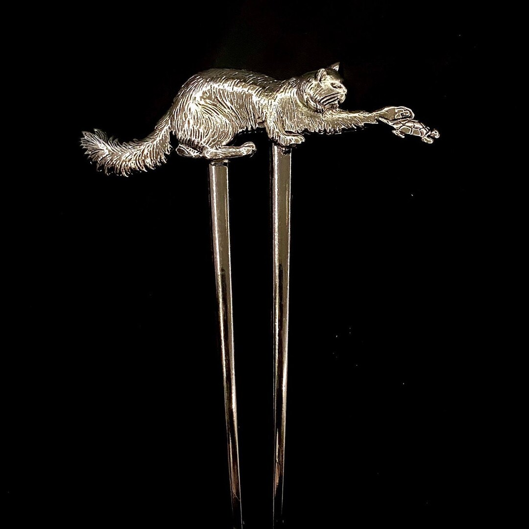 Cat Hair Fork, Silver Cat, Metal Hair Fork, U Shaped, Hair Pin Bun ...