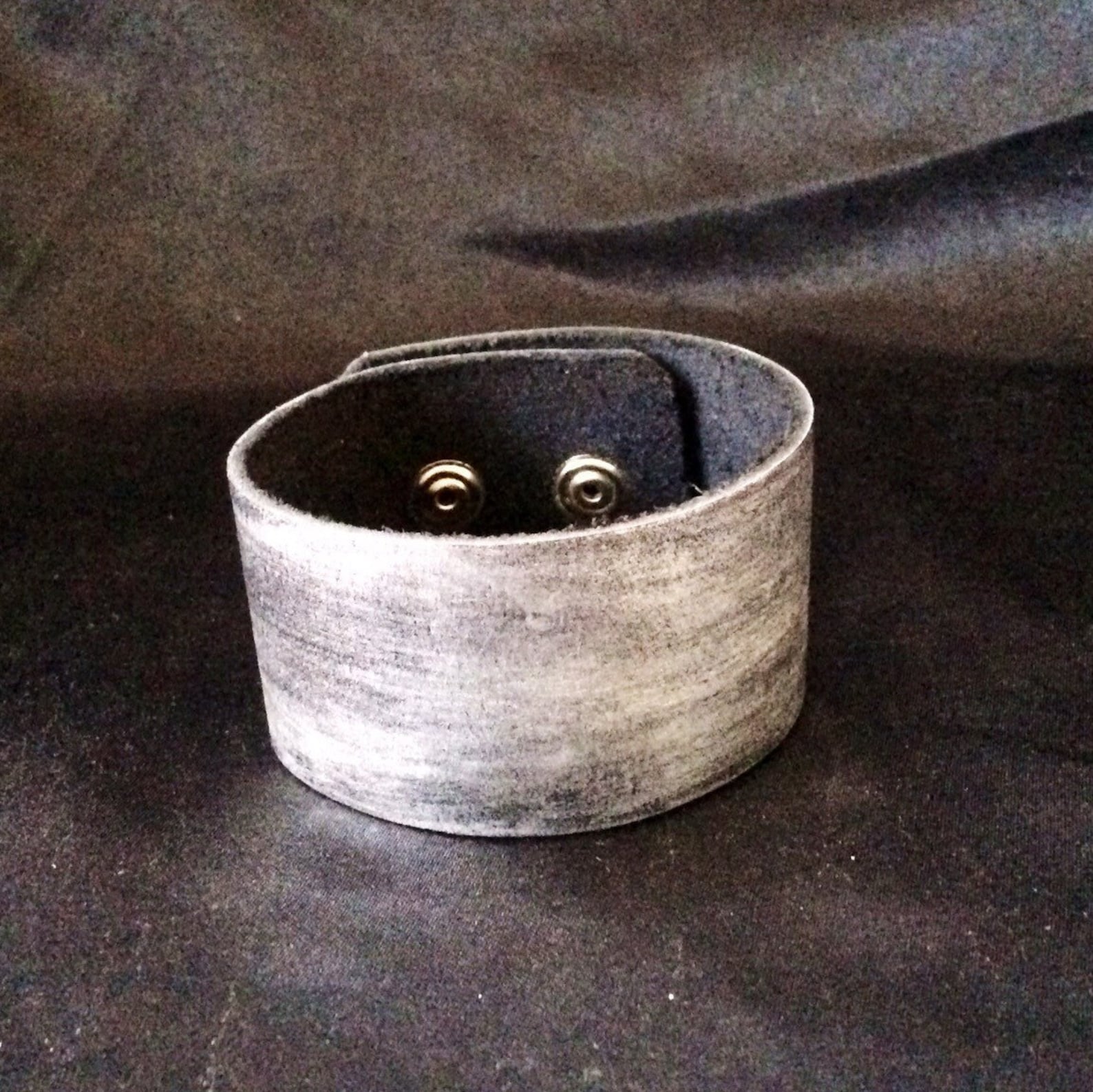 Antiqued Worn Silver Black Leather Wrist Cuff Bracelet - Etsy