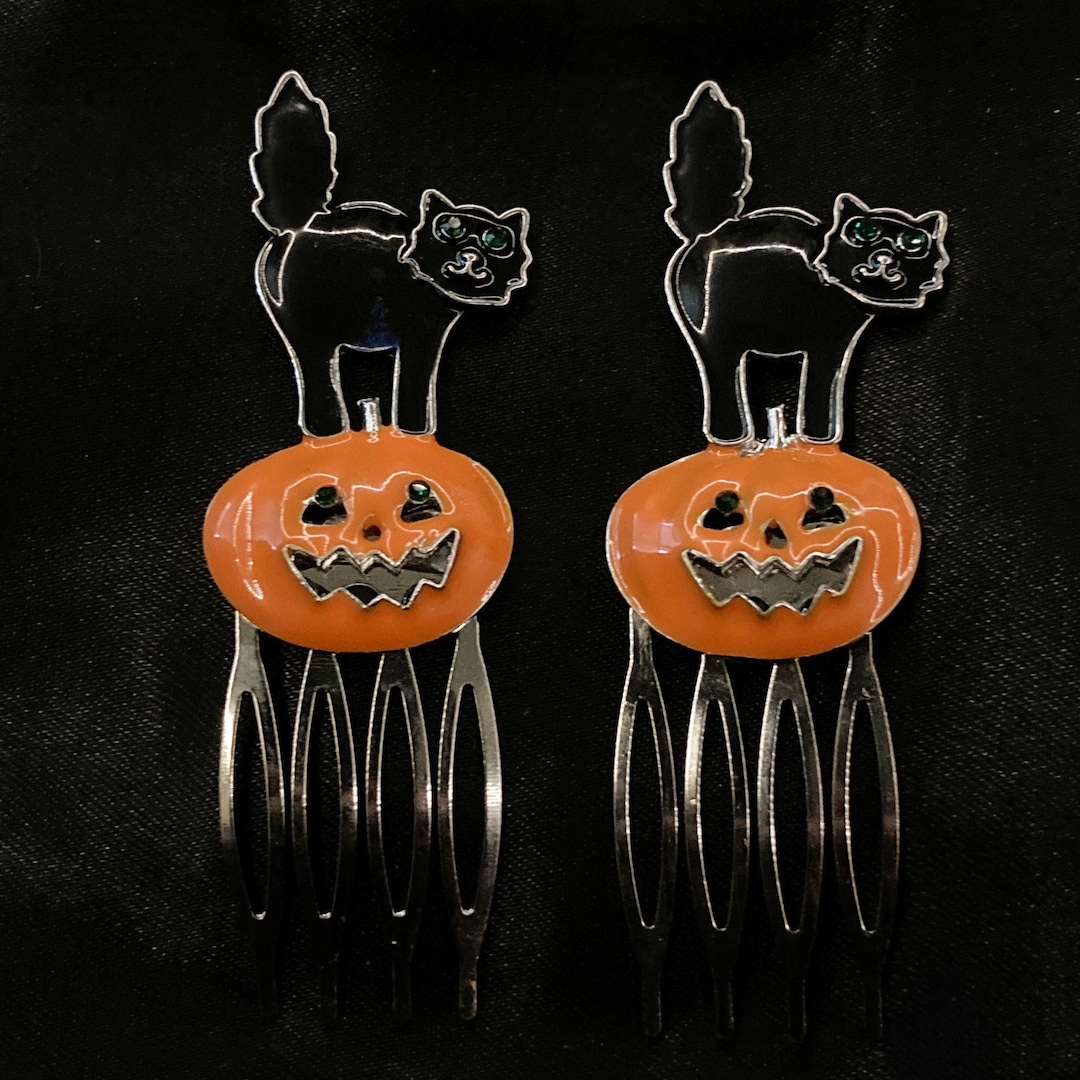 Cat Hair Combs, Pumpkin Hair Combs, Set of Hair Combs, Halloween Hair ...