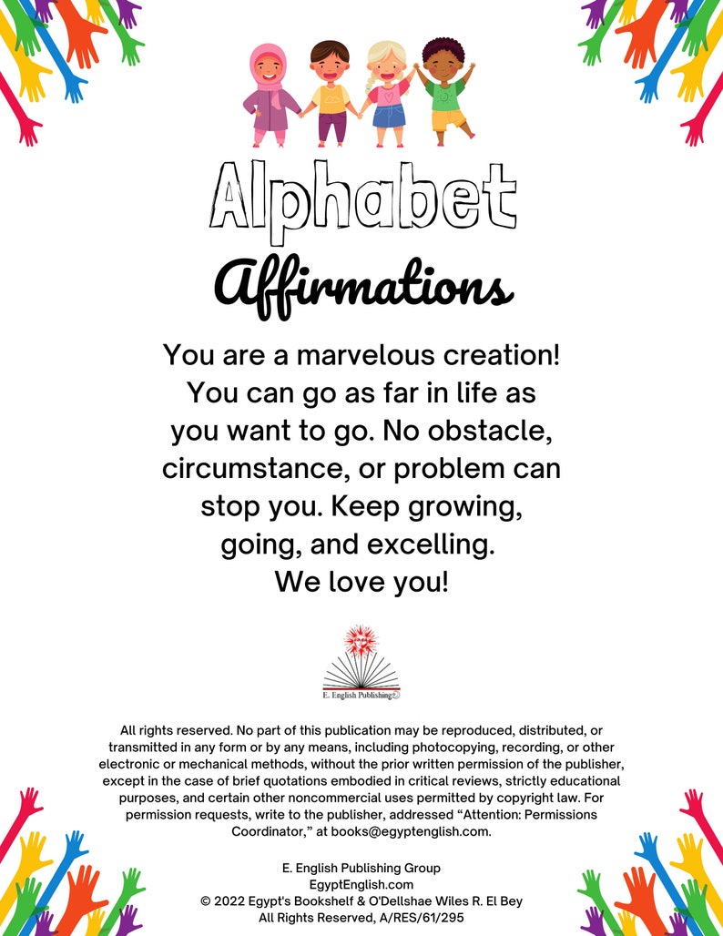 Printable Alphabet Affirmations Coloring Pages With Cursive, Print, and ...