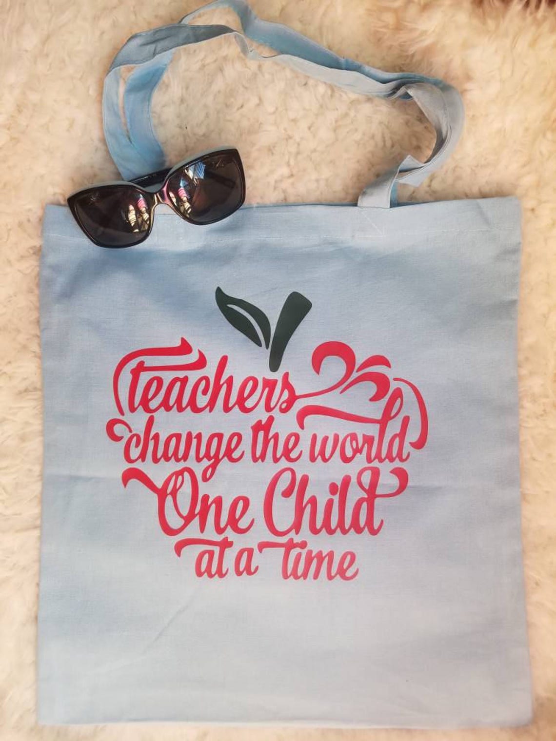 Cute teachers Change the World One Child at a Time Canvas Tote Bag ...
