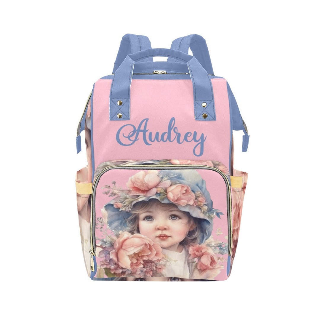 Personalized Vintage Style Beautiful Flowers Around Baby Girl Backpack ...