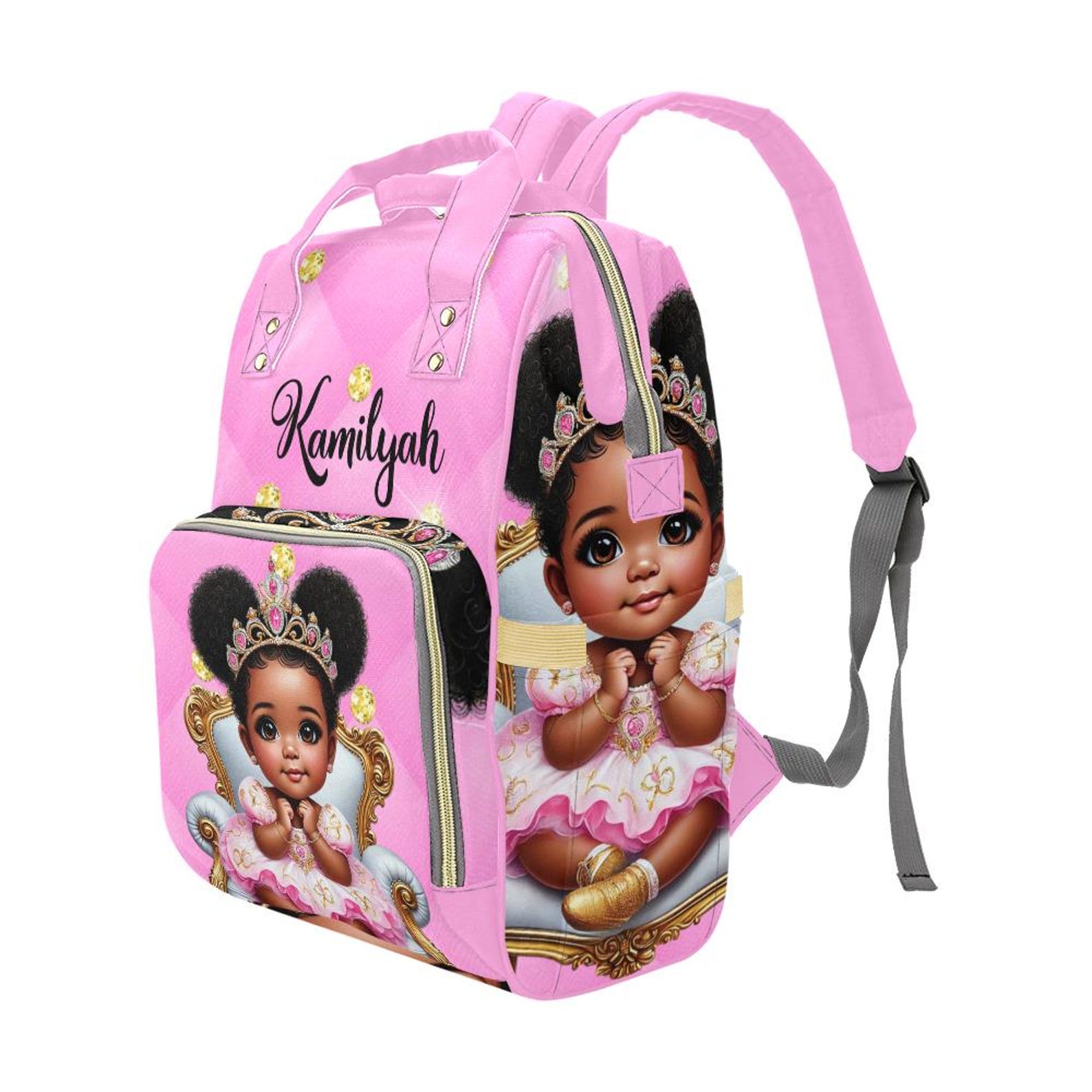 Custom Brown Baby Couture Personalized Diaper Bag Pink Princess on Her ...