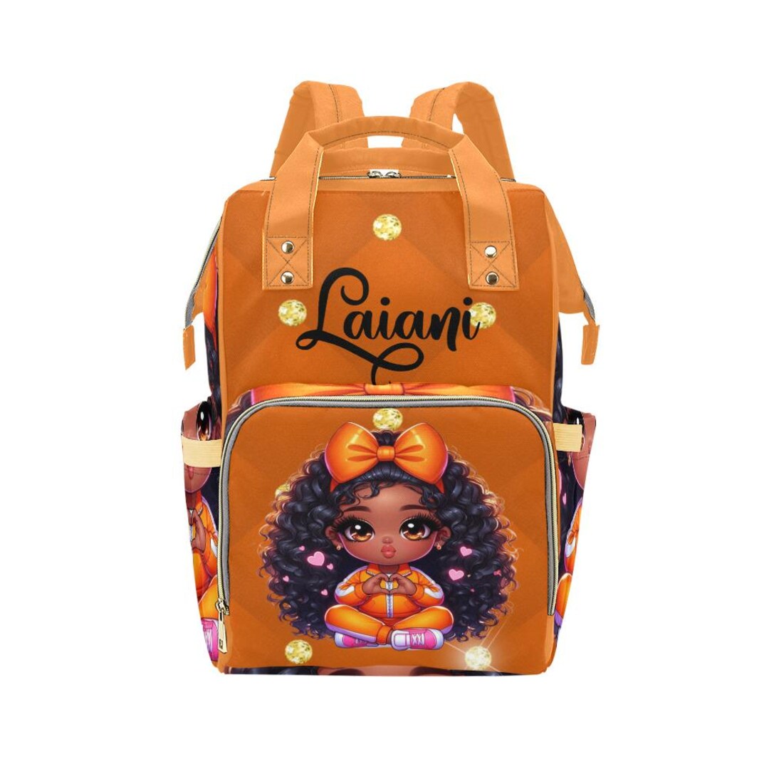 Custom Brown Baby Couture Personalized Diaper Bag Orange Quilted Print ...