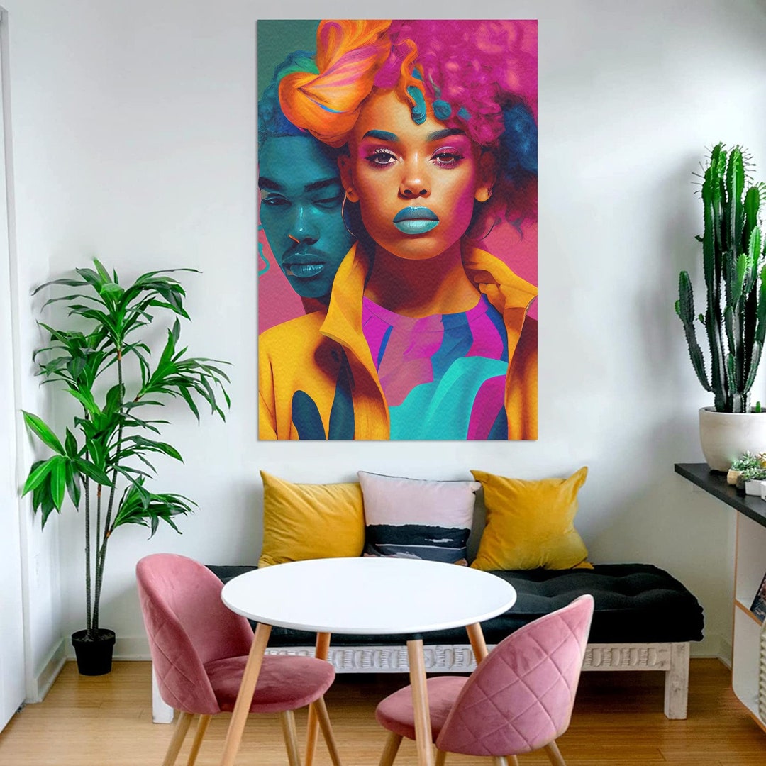 Vintage 90's Style Abstract Art Couple Design on Canvas Wall Art Home ...