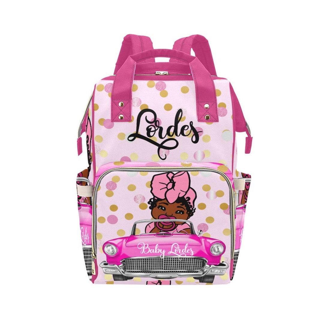 Custom Brown Baby Couture Personalized Diaper Bag Ethnic Pink Car ...
