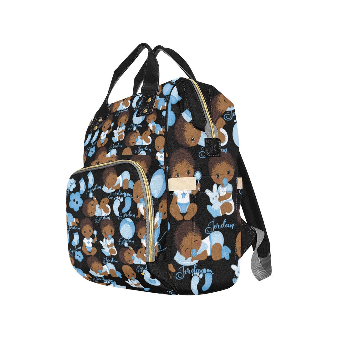 Personalized African American Baby Boy Backpack Diaper Clothing Bottles ...