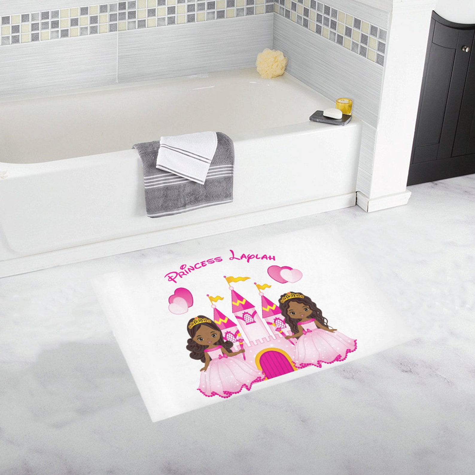 Personalized Princess African American Girls Bathroom Bath Mat Home ...