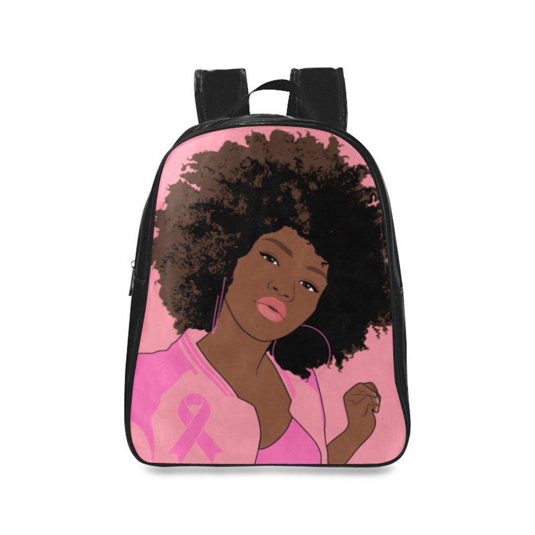 African American Afro Woman Pink Cancer Ribbon Jacket Natural Hair Faux ...