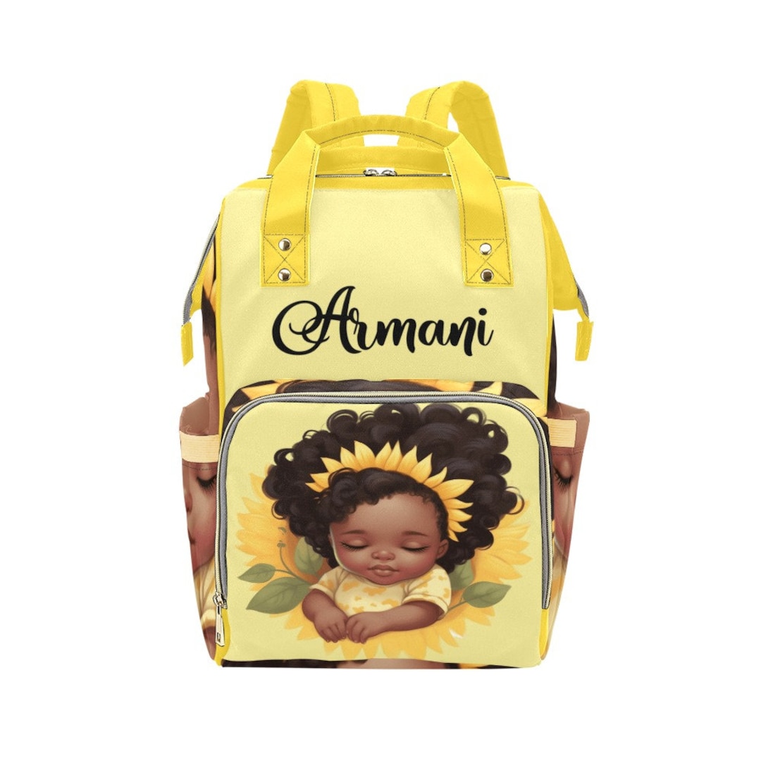 Personalized Sleeping Sunflower Black Baby Girl Backpack Diaper ...