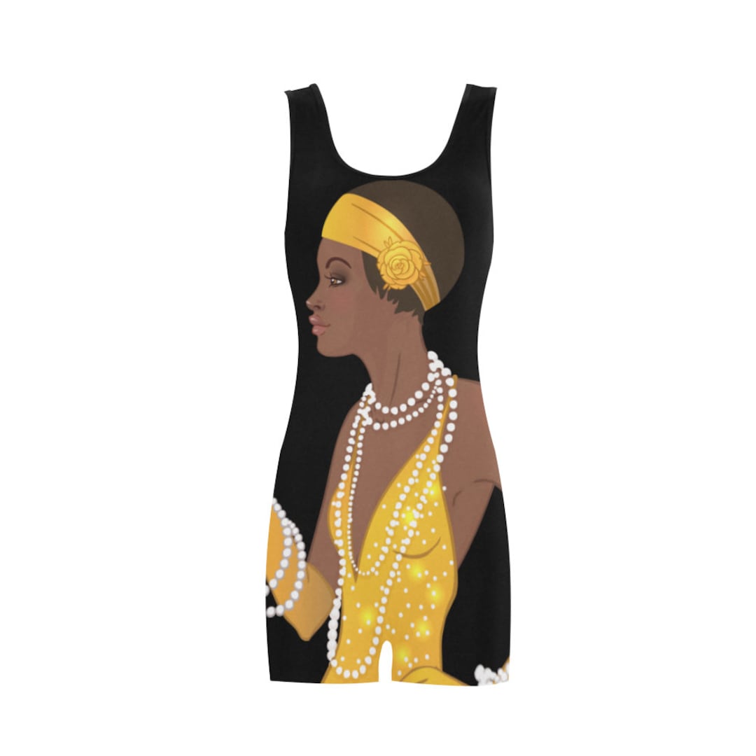 Unitard Swimming Exercise Harlem Renaissance Black Flapper Girl Pearls ...