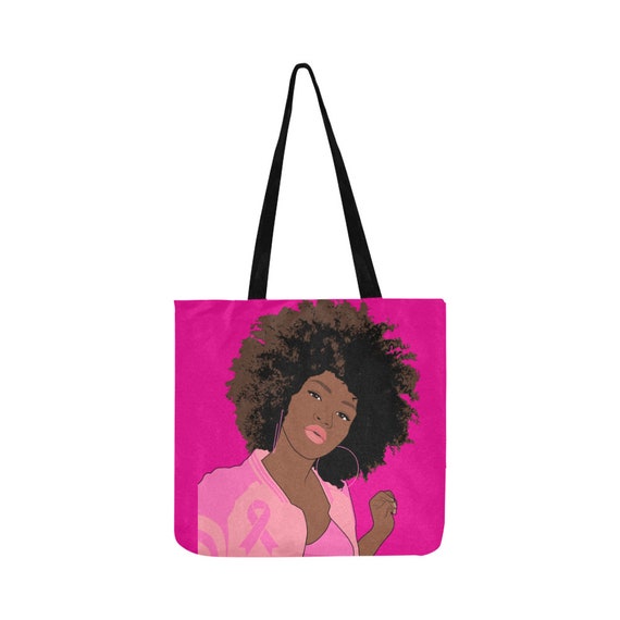 African American Afro Cancer Pink Ribbon Light Weight Tote Bag | Etsy