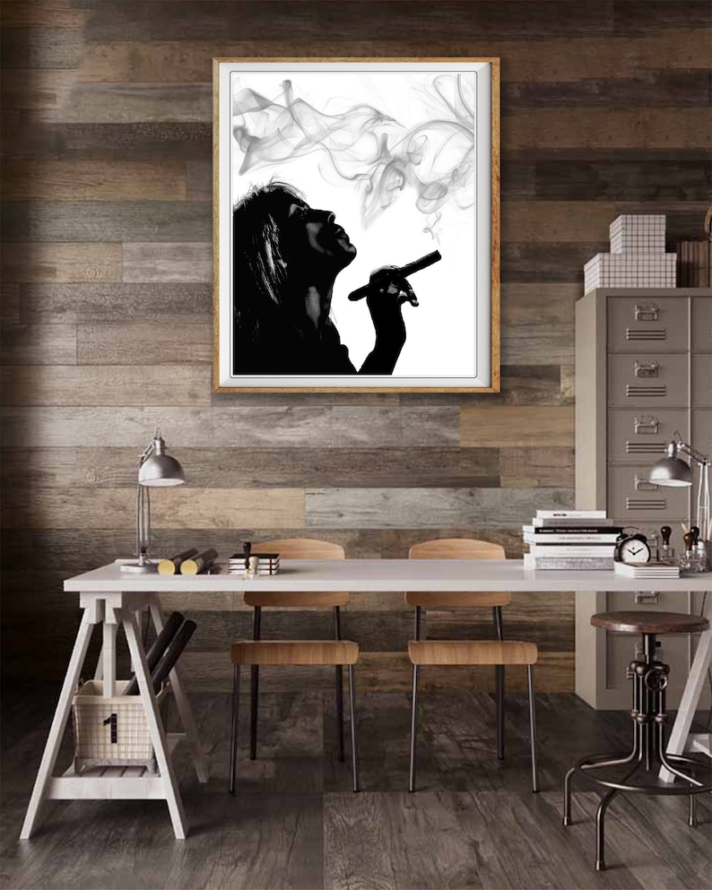 Cigar Poster for Women Woman Smoking Cigar Print Bar Art | Etsy