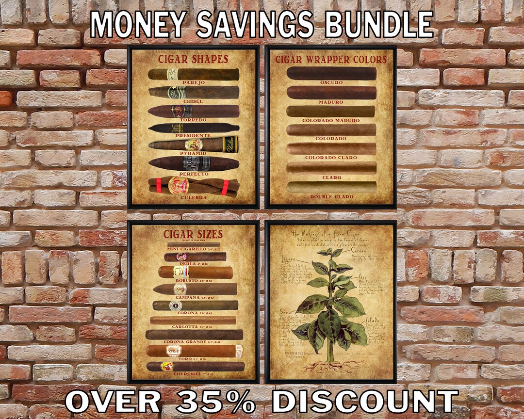 Cigar Art, Cigar Size Chart - Discounted Set of 4 - Cigar Poster ...