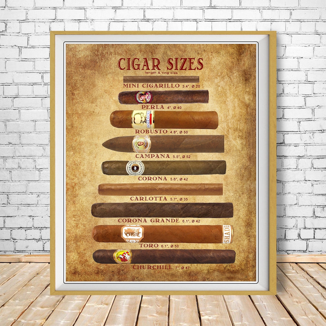Cigar Art, Cigar Size Chart - Cigar Poster - Tobacco Print - Man Cave ...