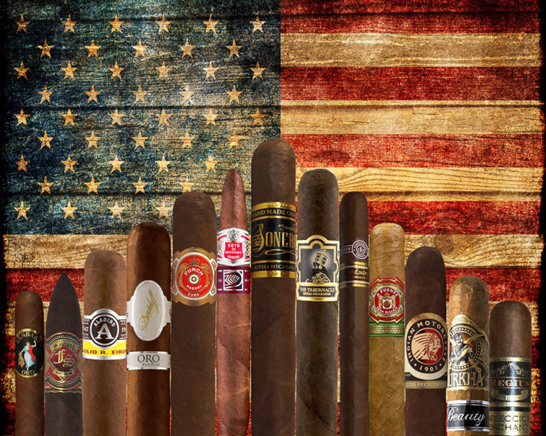 Cigar Art, Cigar Poster, Vintage US Flag Print Cigar Print Man Cave ...
