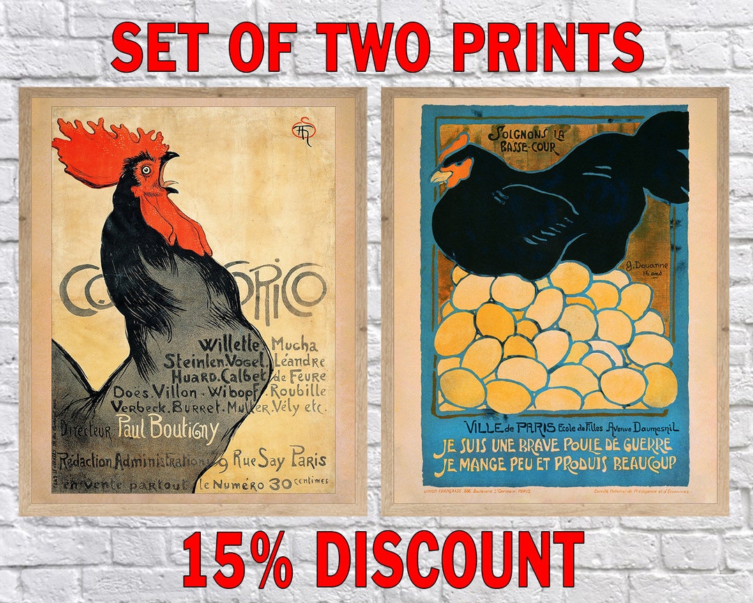 Vintage Chicken Poster, Set of 2 Vintage Posters, French Chicken Print ...