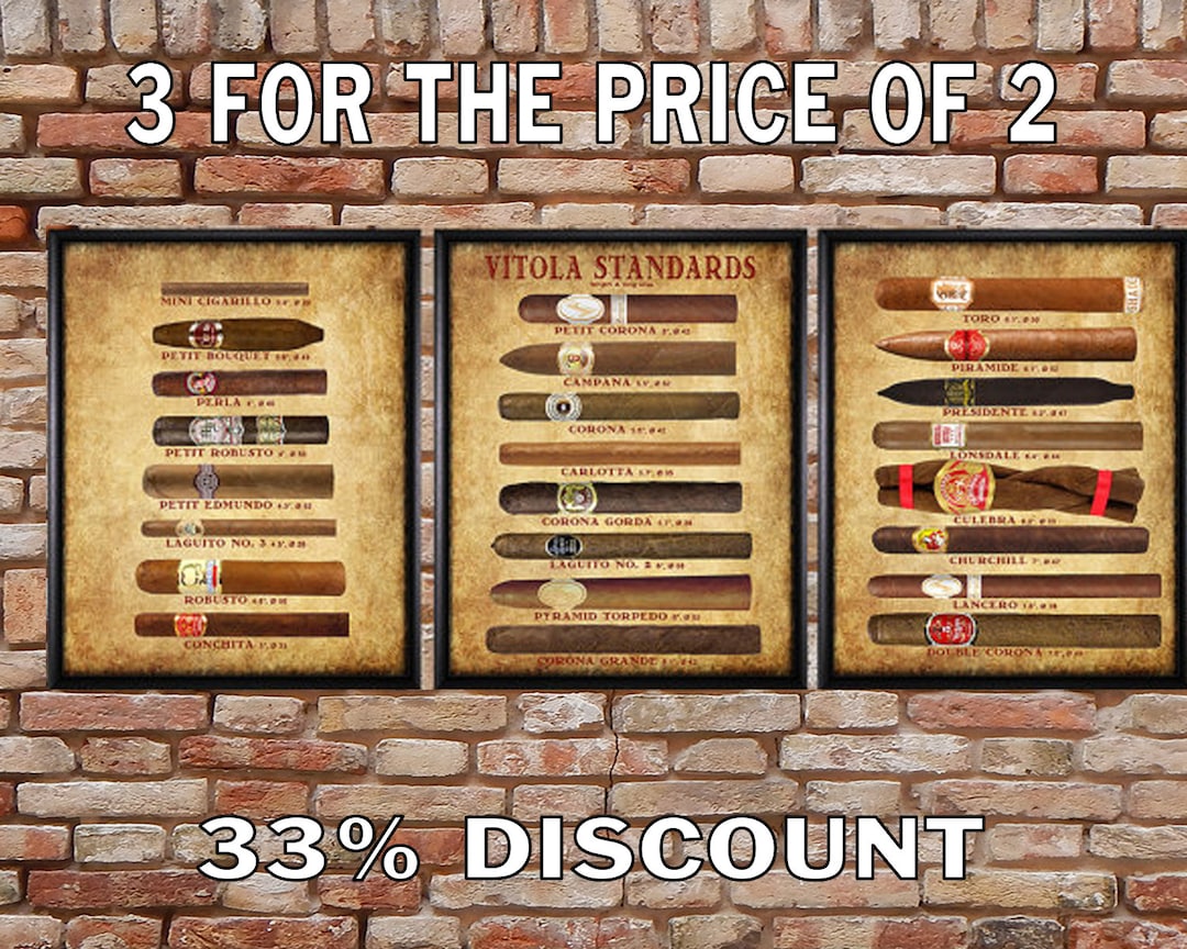 Cigar Art, Cigar Size Chart - Discounted Set of 3 - Cigar Poster ...