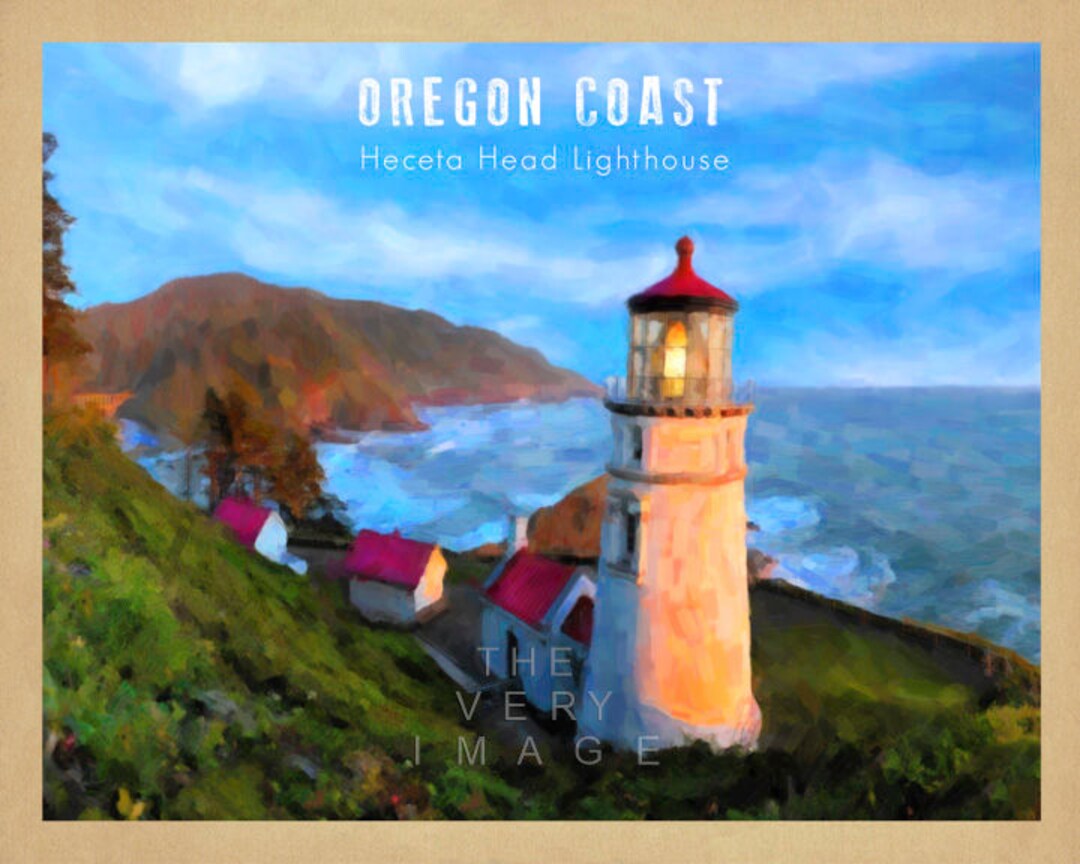 Oregon Coast Poster, Heceta Head Lighthouse, Oregon Travel Poster ...