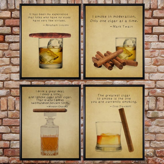 Cigar Art Cigar Prints Discounted Set of 4 Bar Art | Etsy