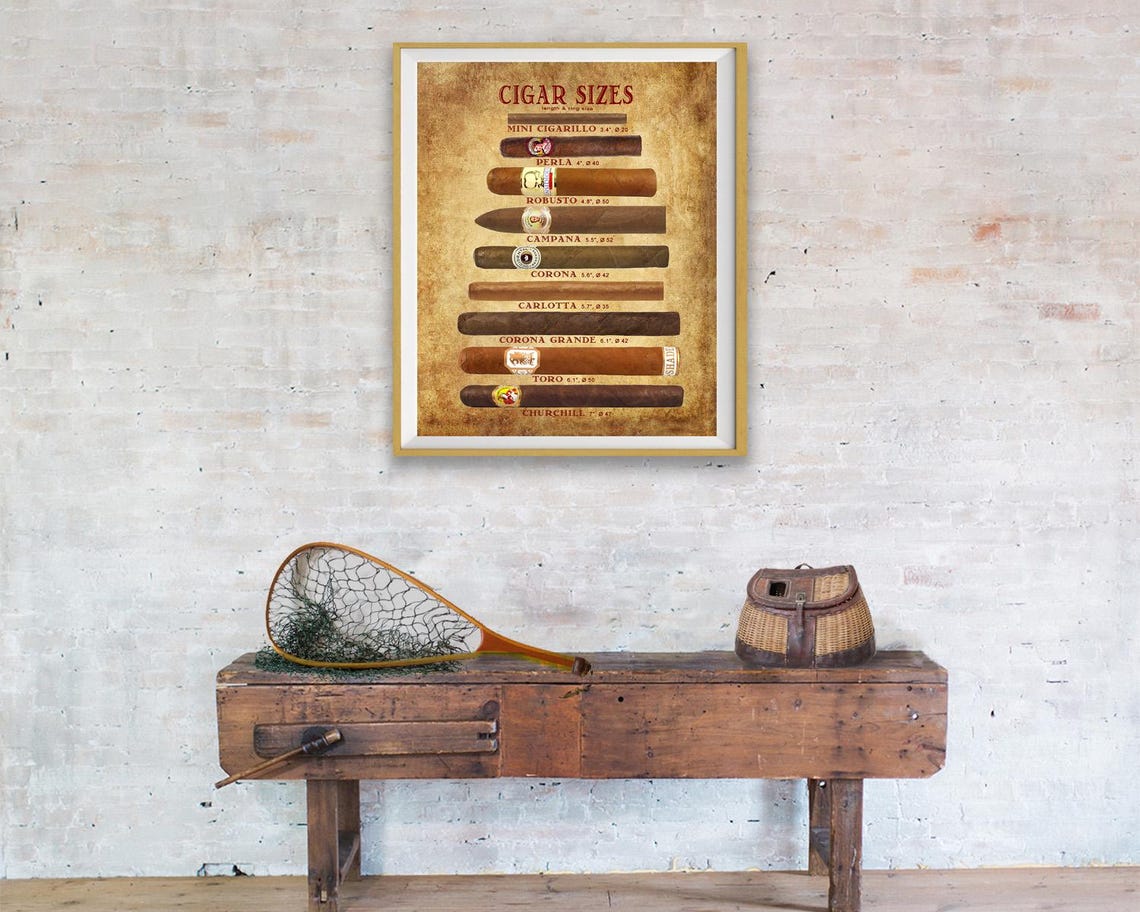 Cigar Art, Cigar Size Chart - Cigar Poster - Tobacco Print - Man Cave ...