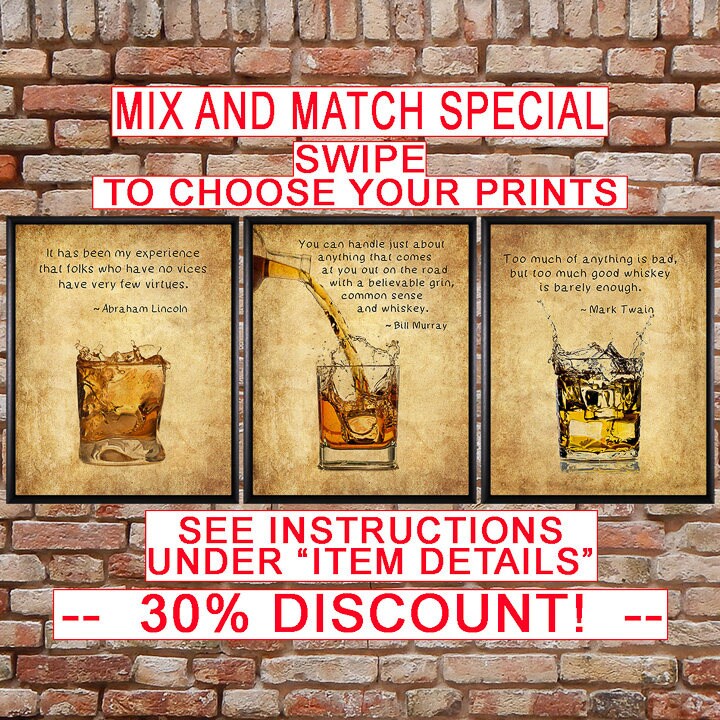 Whiskey Prints Discounted Set of 3 Whiskey Poster Man Cave | Etsy