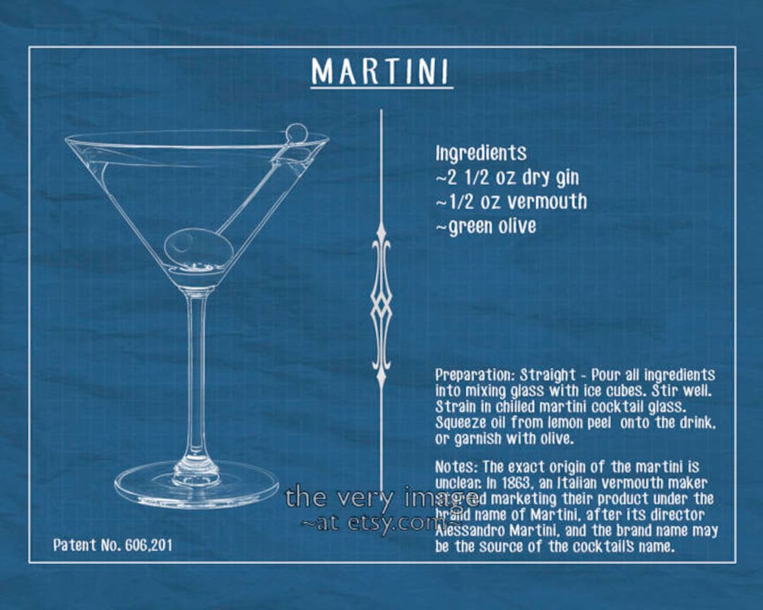 Martini Poster - Cocktail Recipe Print - Bar Art - Martini Cocktail ...