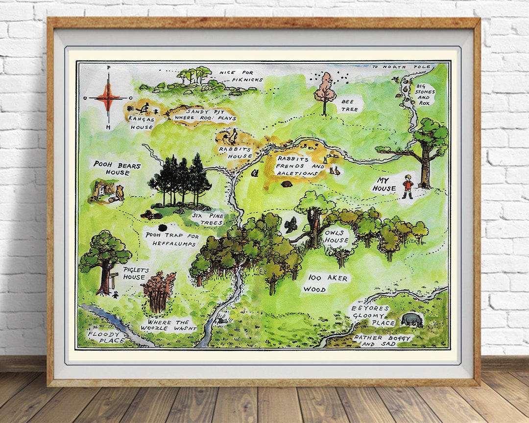 Winnie the Pooh Map Print - Childrens Room Decor - Nursery Art - Map ...