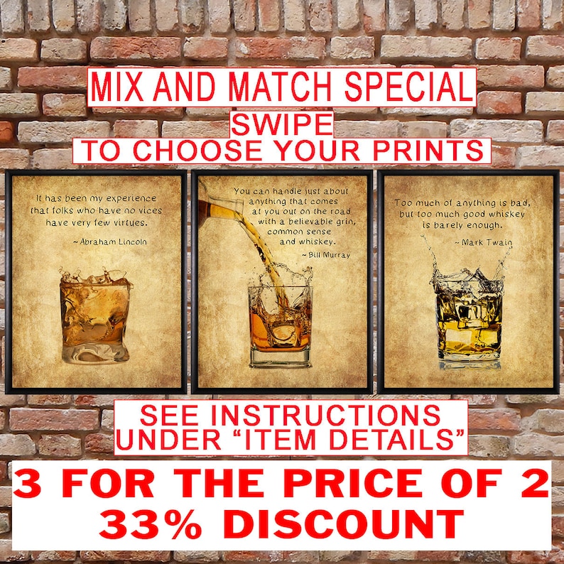 Whiskey Prints Discounted Set of 3 Whiskey Poster Man Cave - Etsy