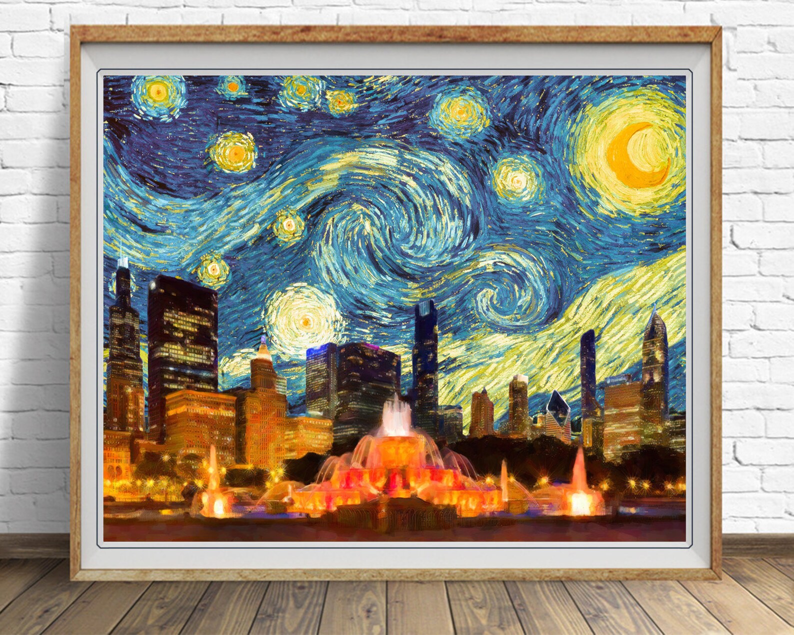 Chicago Skyline Poster Van Gogh Starry Night Print Chicago - Etsy