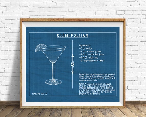 Cosmopolitan Recipe Cocktail Glass Digital Download Print Gallery Wall ...
