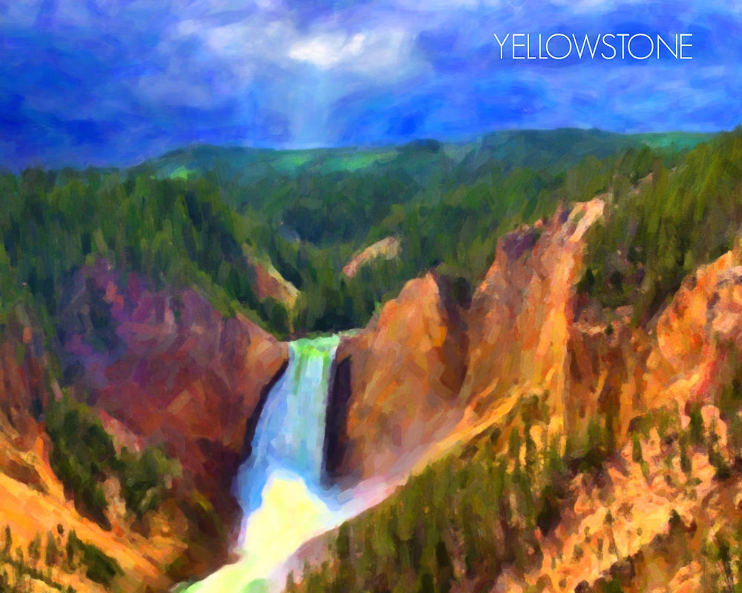 Yellowstone Falls Print, Waterfalls Poster, Yellowstone National Park ...