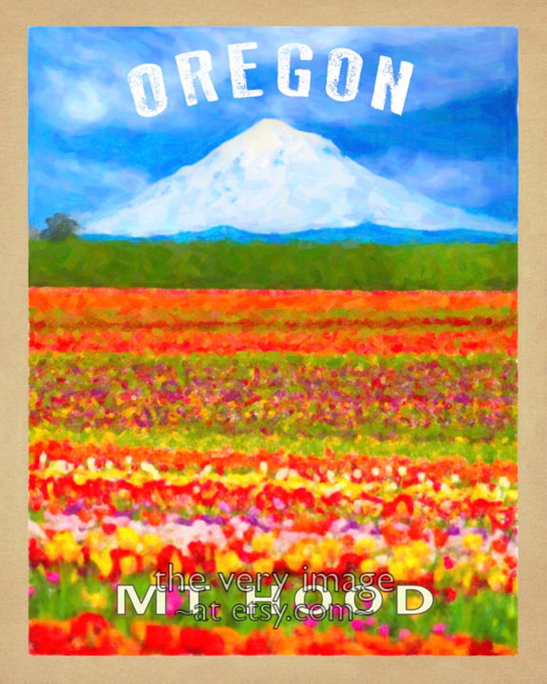 Oregon Poster - Mt Hood Print - Tulips Print - Portland Poster Pacific ...